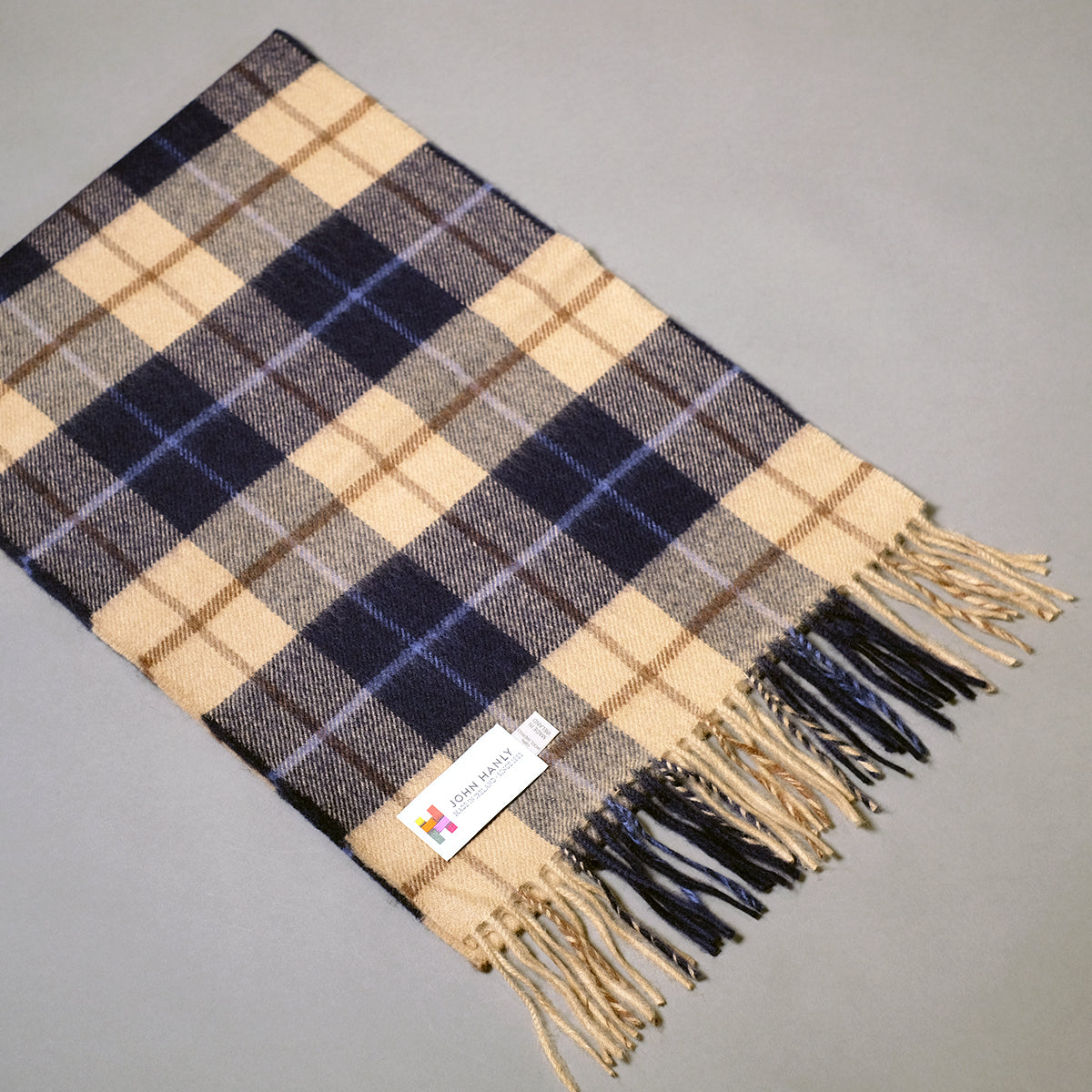 Pure merino wool scarf in navy camel check
