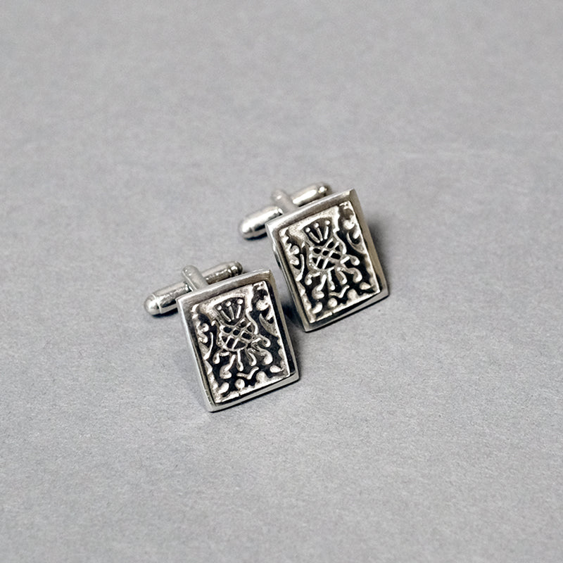 Rectangular Pewter Cufflinks with Thistle Design – Highland Store
