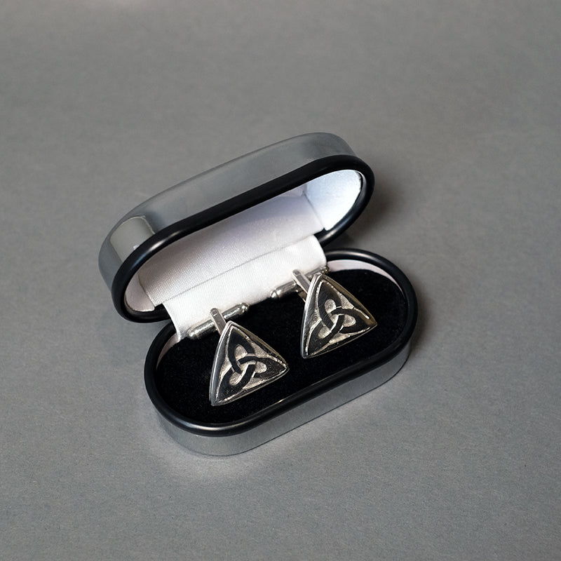 Triangle Pewter Cufflinks with Celtic Trinity Knot – Highland Store