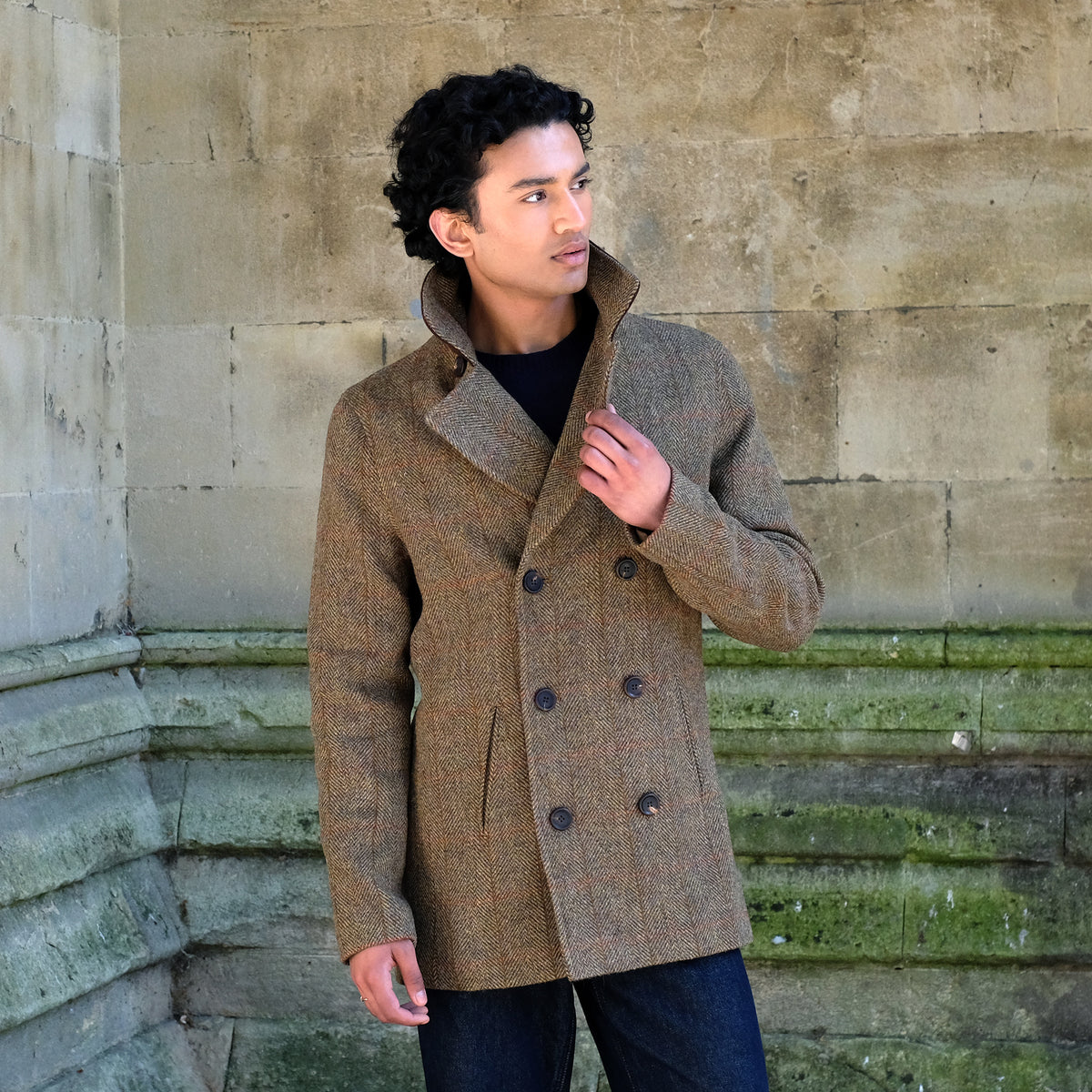 Men's Harris Tweed Peacoat Jacket in Grey - Handmade in London ...