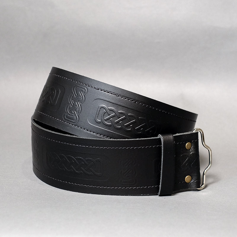Celtic Embossed Black Leather Kilt Belt - Made in Scotland – Highland Store