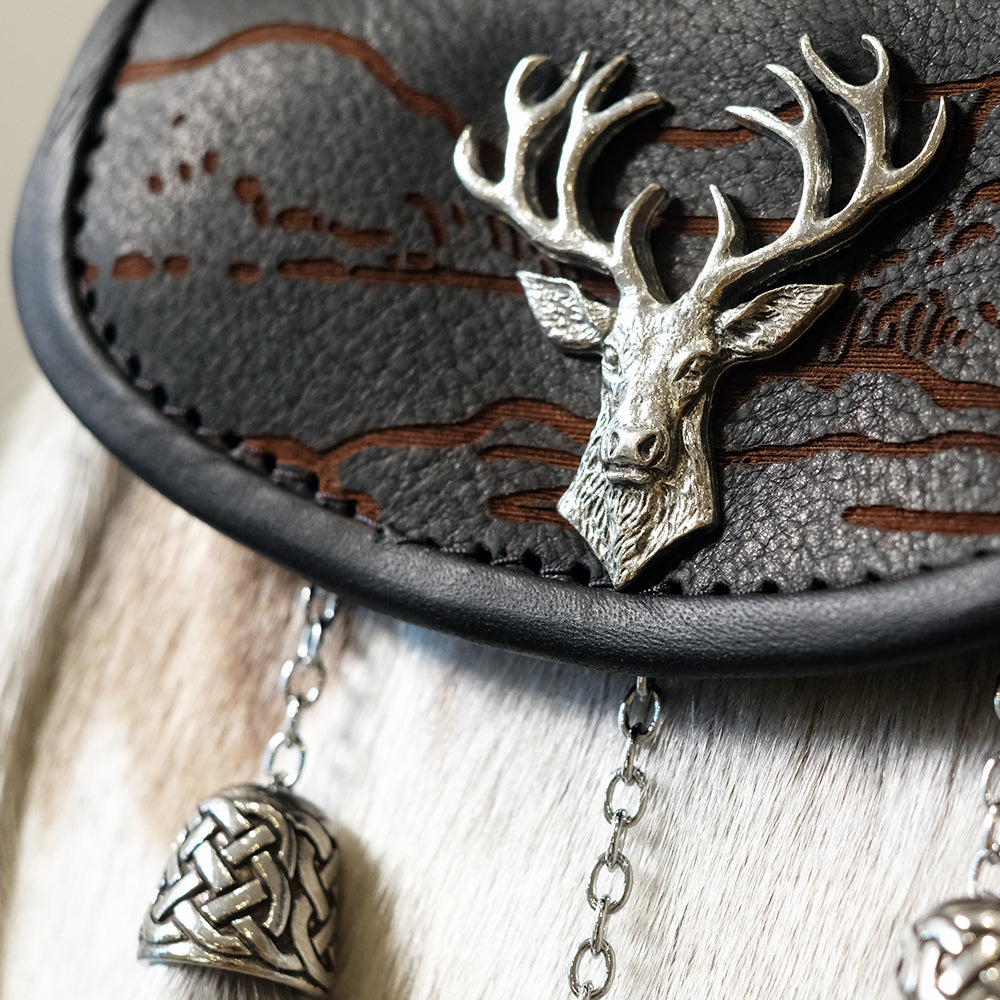 Seal Fur and Saddle Leather Semi-Dress Sporran with Stag Head Emblem ...